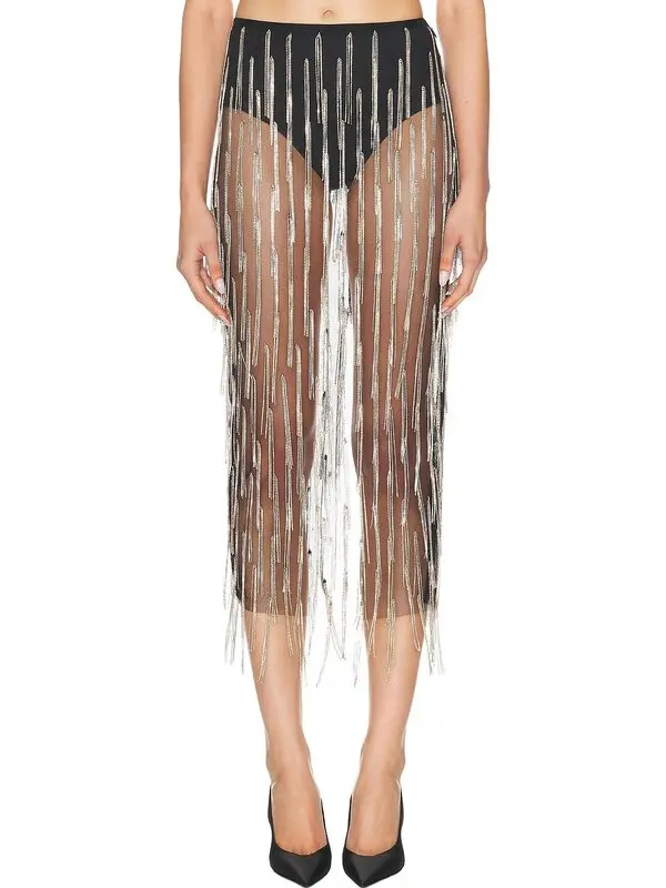 Lapointe Rhinestone Fringe High Waist Skirt - Black & Bronze