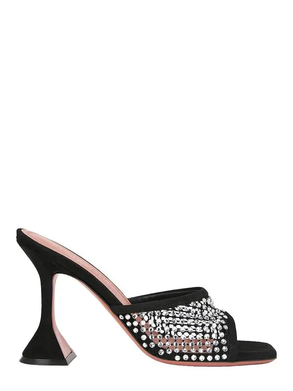 Amina Muaddi Lupita Crystal Net 95 Slipper - Black & White Crystal