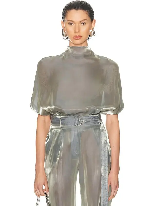 Lapointe Metallic Organza Cape Tee - Steel