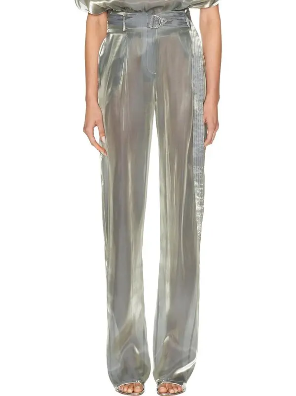 Lapointe Metallic Organza Belted Pant - Steel
