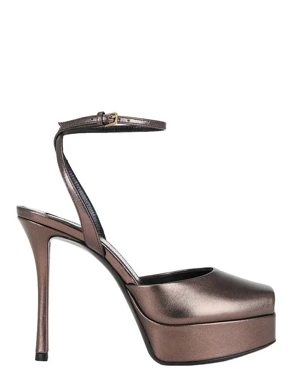 Saint Laurent La Scandale Platform Sandal - Metal Walnut