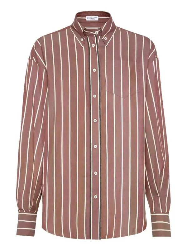 Brunello Cucinelli Striped Poplin Shirt - Brown