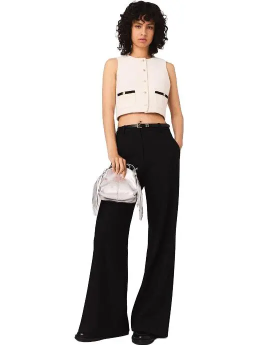 Maje Sleeveless Tweed Lurex Top - Neutral / White