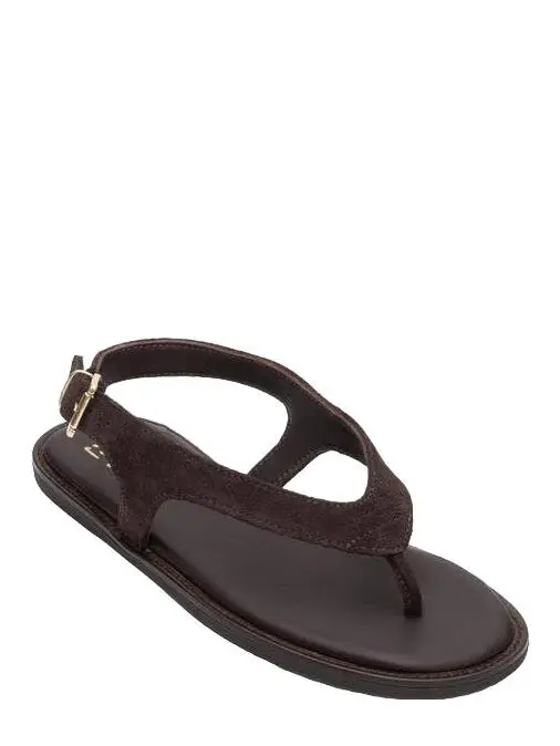FOREVER & ALWAYS SHOES Belinda Leather Thong Sandals - Brown Suede Leather