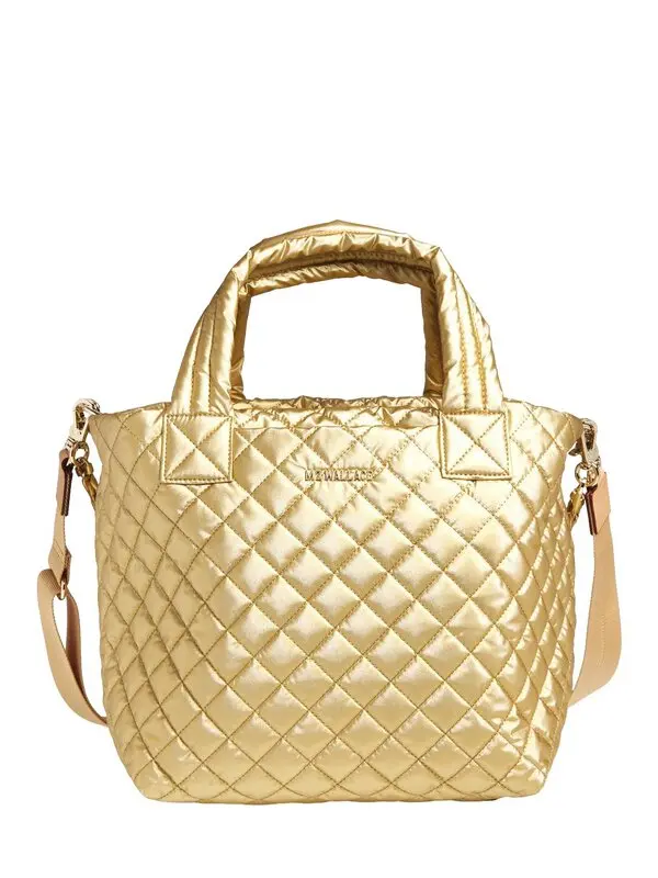 Mz Wallace Small Metro Deluxe Quilted Metallic Nylon Tote - Light Gold Pearl Metallic