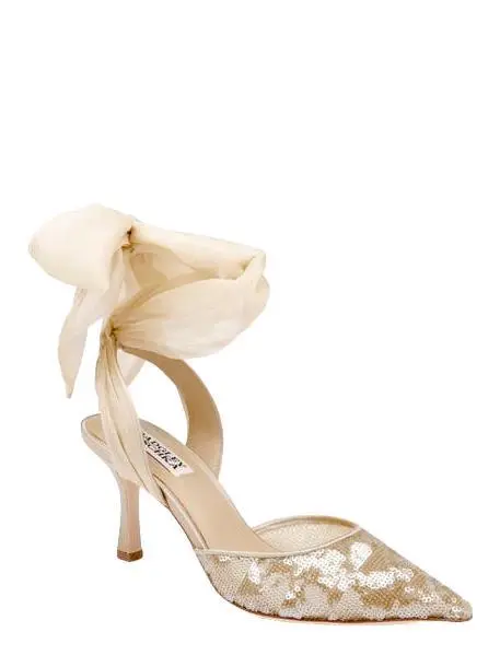 Badgley Mischka Blaze Ii Ankle Tie Pointed Toe Pump - Champagne