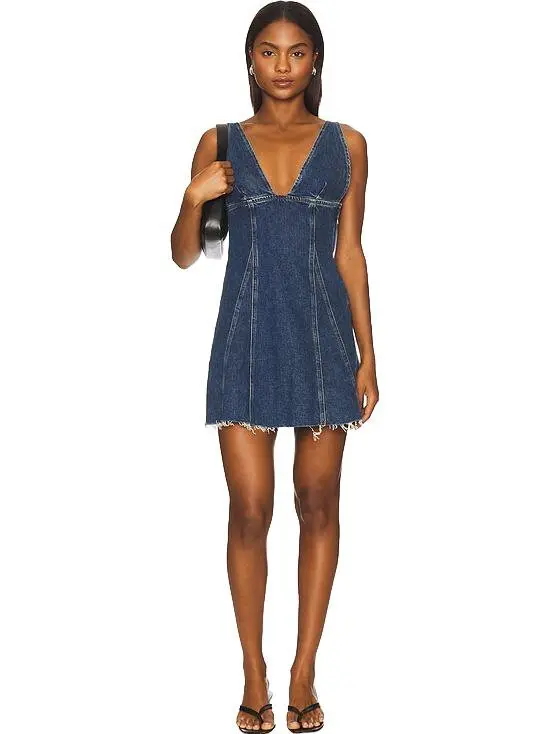 MOTHER The Tit For Tat Denim Mini Dress - Where The Sun Don't Shine