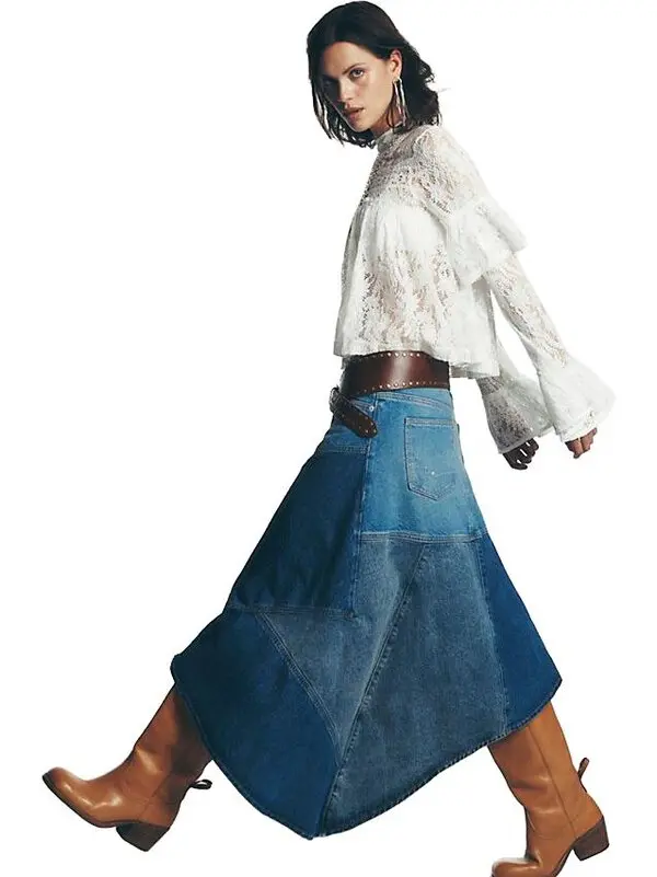 Free People We The Free Denim Midi Skirt - Prairie Blues