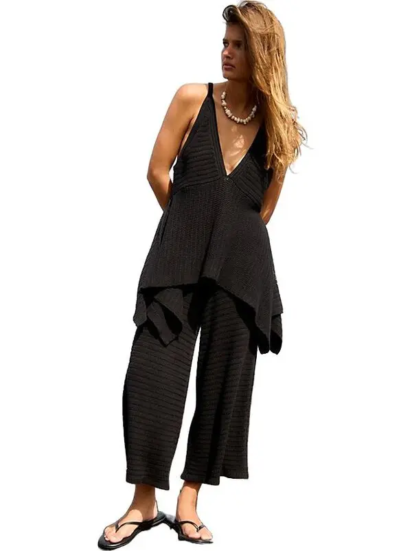 Free People Tropics Sweater Pant Set - Black
