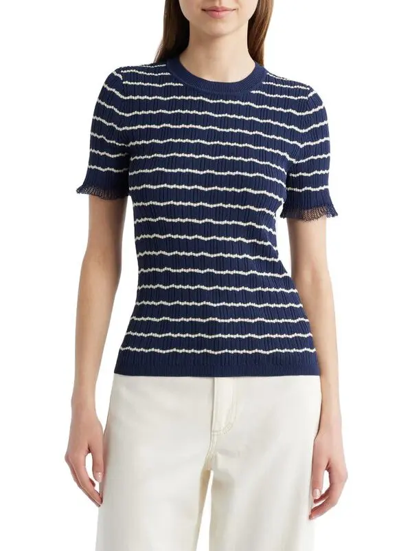 Rag & Bone Crewneck Ribbed Short Sleeve Sweater - Indigo
