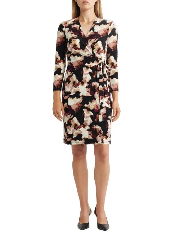 Anne Klein Abstract Print Faux-wrap Dress - Anne Black Multi
