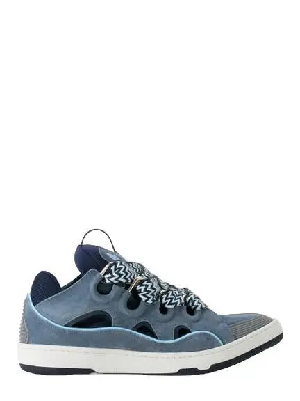 LANVIN Curb Leather Sneakers - Grey/blue