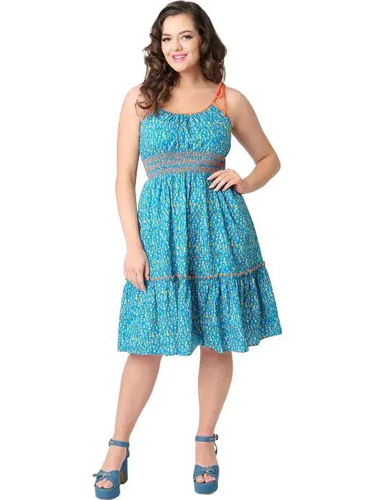 SMAK PARLOUR Tiered Flare Mini Dress - Blue Floral