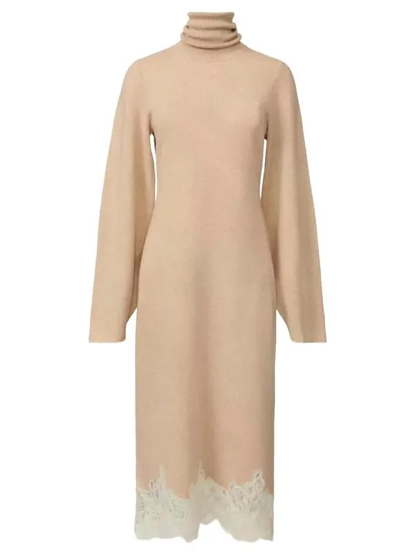 Fabiana Filippi Roll-neck Midi Dress With Lace Trim - Neutrals