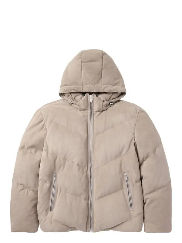 Brunello Cucinelli Quilted Suede Hooded Down Jacket - Neutrals