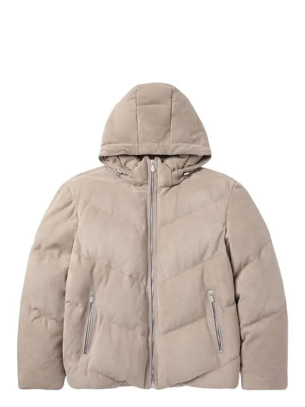 Brunello Cucinelli Quilted Suede Hooded Down Jacket - Neutrals