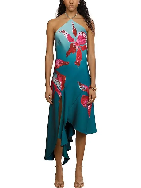 AMUR Alohi Printed Halterneck Dress - Blue Speck