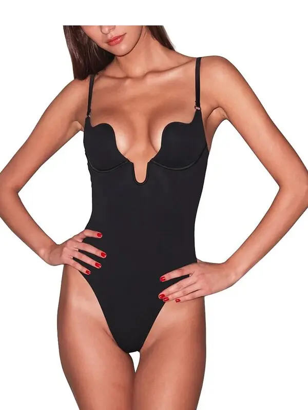 Fleur Du Mal Le Stretch U Plunge Bodysuit - Black
