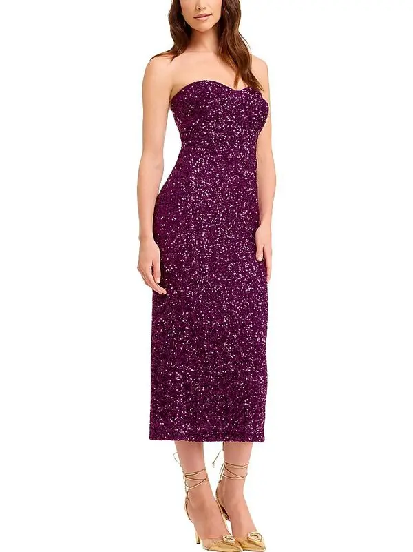 Dress The Population Vada Embellished Midi Dress - Magenta