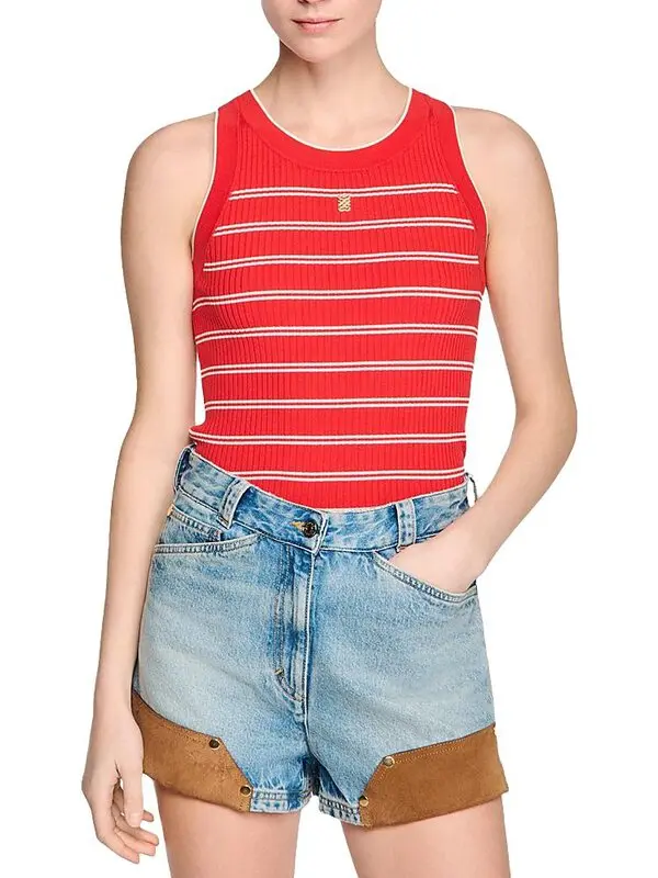 Sandro Rib Knit Vest Top - Red