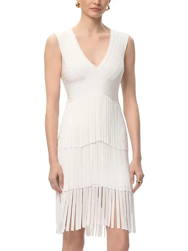 Herve Leger Gracie Fringed Midi Dress - Alabaster