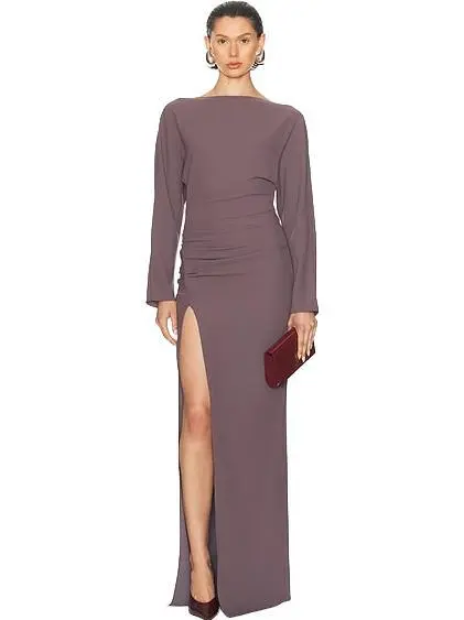 Lapointe Stretch Drape Off The Shoulder Dress - Mocha