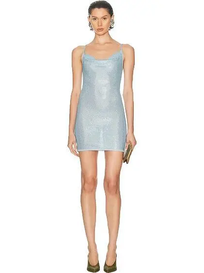 David Koma Cowl Neck Rhinestone Mini Dress - Blue