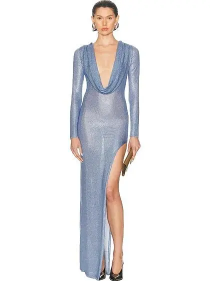 David Koma Jersey & Hotfix Gown - Blue