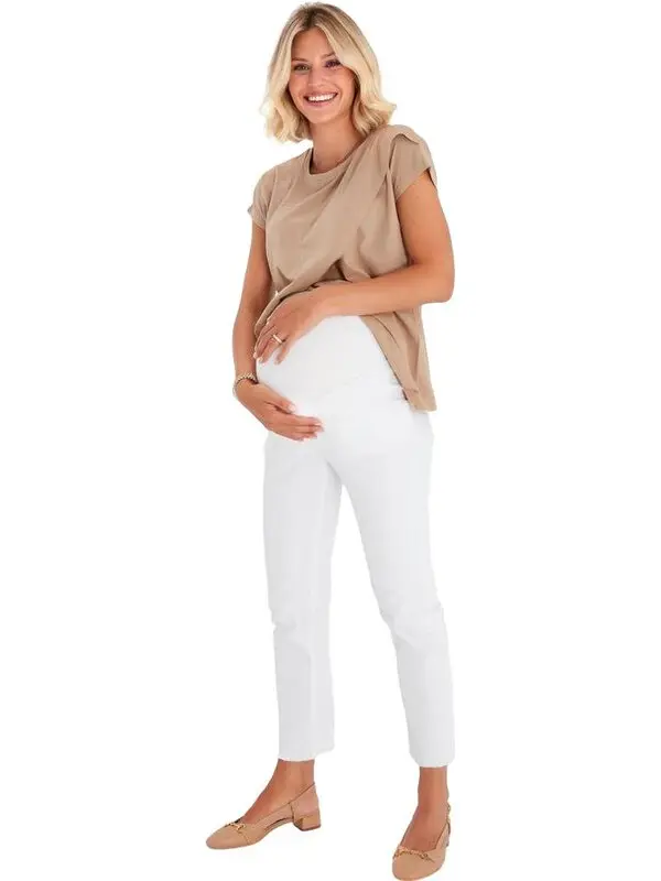 ACCOUCHEE Foldover Waistband Maternity Trousers - White