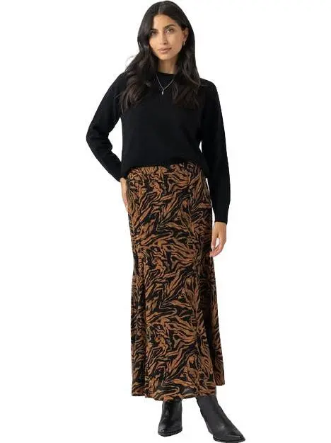 SAINT + SOFIA Printed Maxi Godet Skirt - Brown Zebra