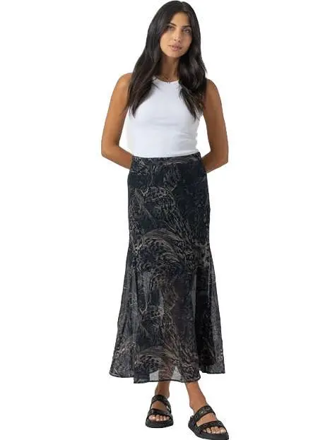 SAINT + SOFIA Printed Maxi Godet Skirt - Spot Feather