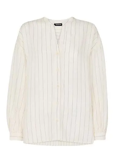 Whistles Striped V-neck Linen-blend Blouse - Cream