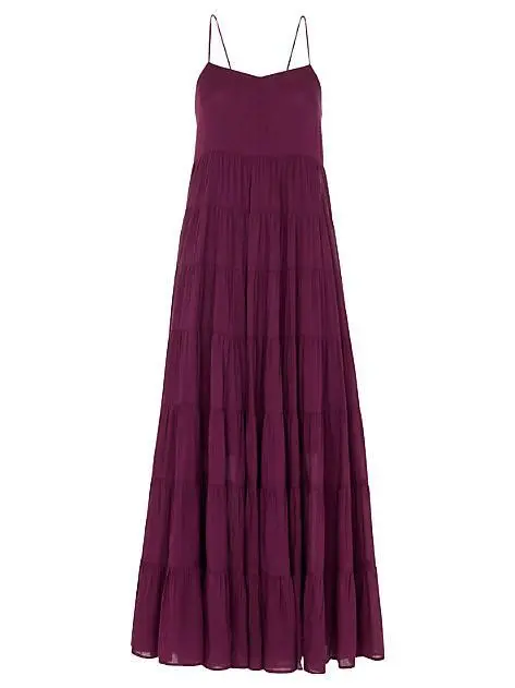 Whistles Curved-neck Sleeveless Tiered Cotton Maxi Dress - Purple