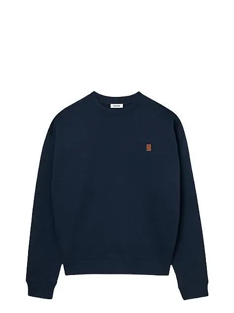 Sandro Logo-patch Relaxed-fit Cotton Sweatshirt - Navy Blue