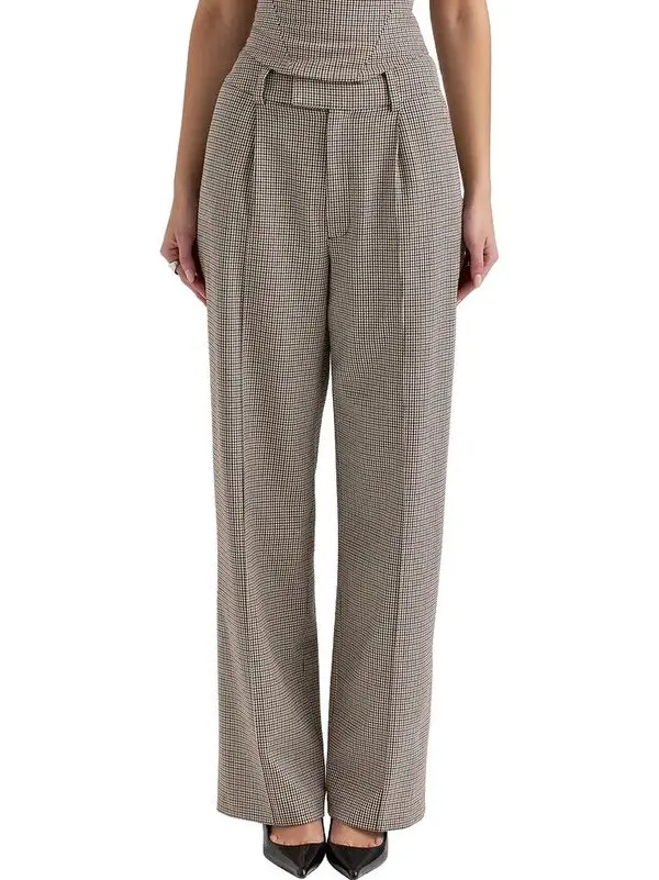 House Of Cb Hayden High-waist Wide-leg Trousers - Beige Checked