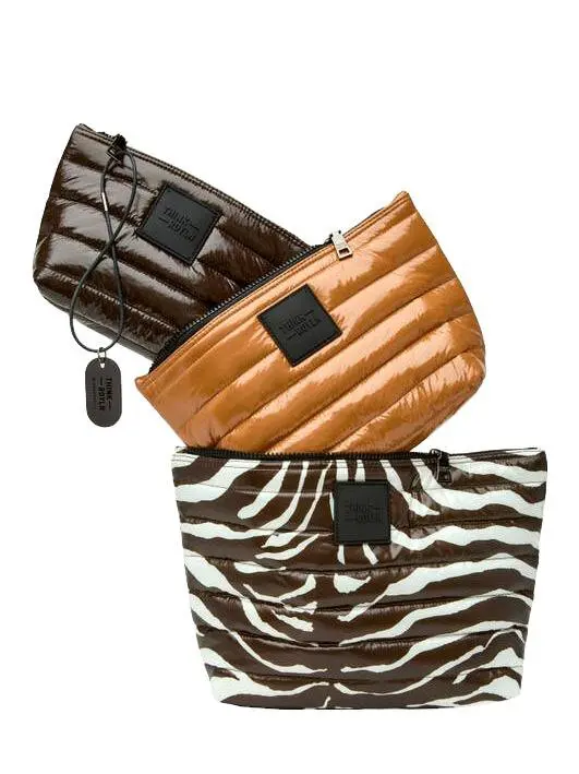 THINK ROYLN Travel Trio Organizational Pouches - Chocolate Zebra/glossy Nude