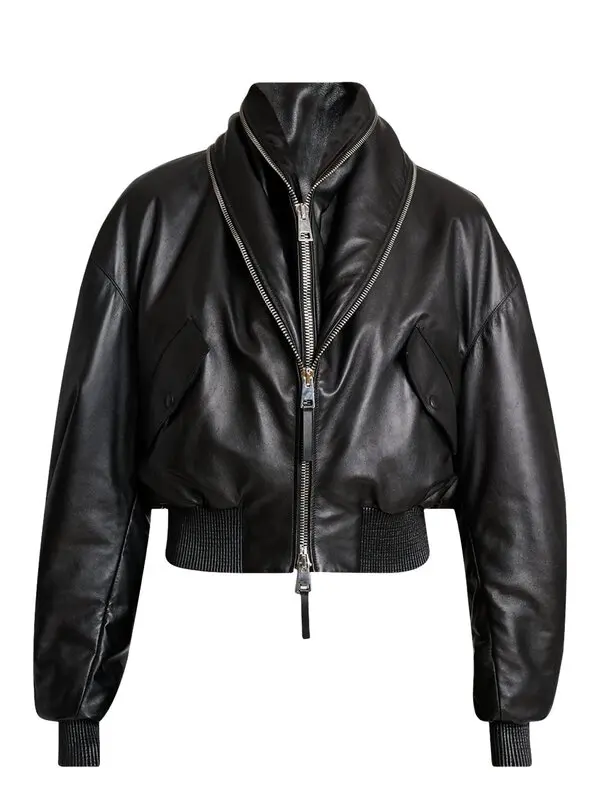 Givenchy Double Shawl-collar Cropped Leather Bomber Jacket - Black