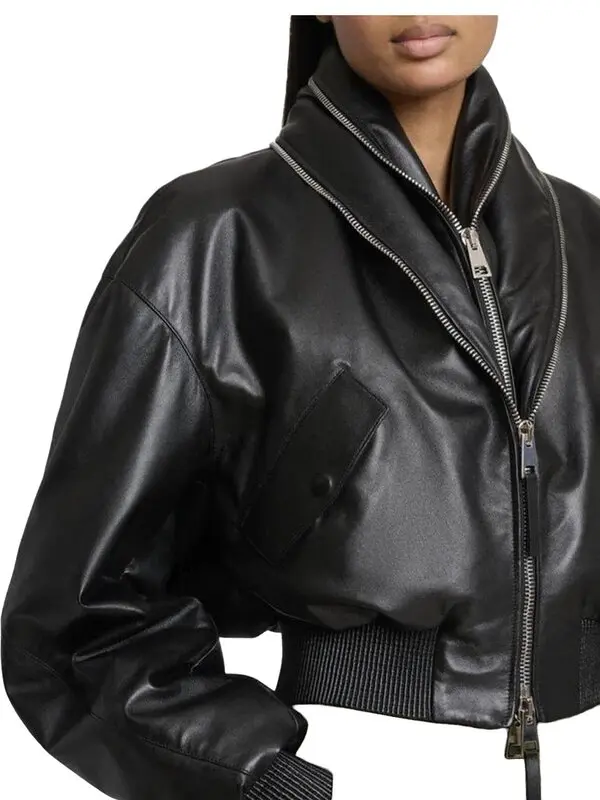 Givenchy Double Shawl-collar Cropped Leather Bomber Jacket - Black