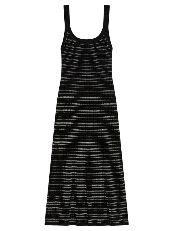 Theory Stripe Knit Midi Dress - Black White