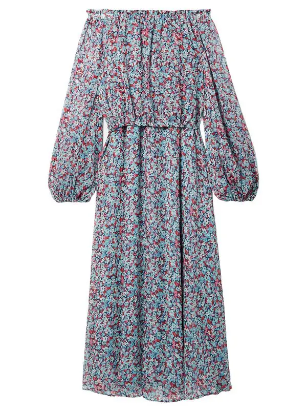 ROTATE BY BIRGER CHRISTENSEN Carly Off-the-shoulder Floral-print Recycled Crepe Maxi Dress - Blue