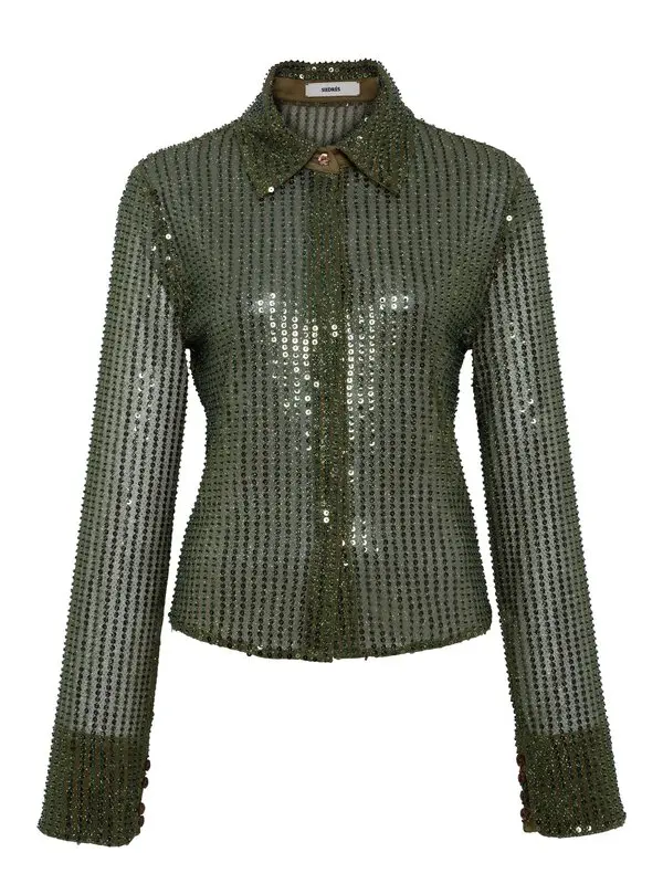SIEDRES Sezanne Sequined Tulle Top - Green