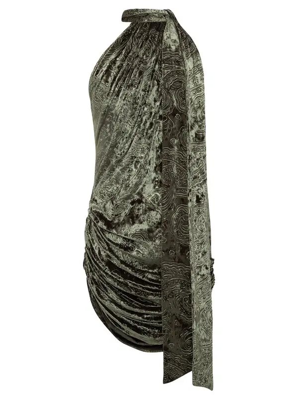 SIEDRES Velvet Devoré Halter Mini Dress - Green