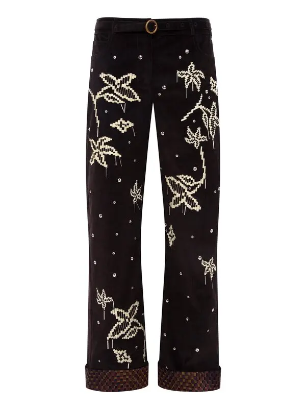 SIEDRES Vera Embroidered Corduroy Pants - Brown