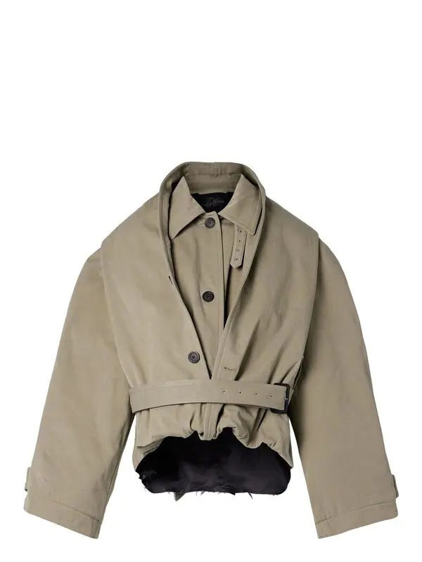 Balenciaga Oversized Cropped Cotton-gabardine Trench Coat - Green