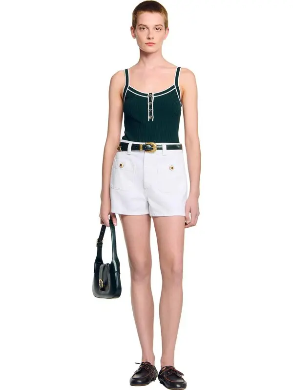 Sandro Fine Rib Knit Vest Top - Bottle Green