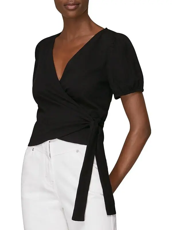 Whistles Cotton Wrap Top - Black