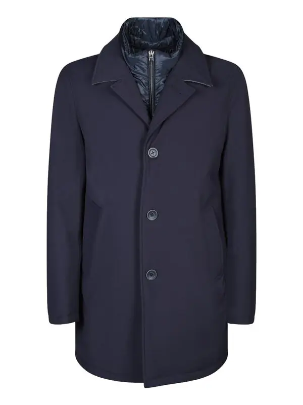 Herno Three-quarter Coat With Removable Bib - Blue