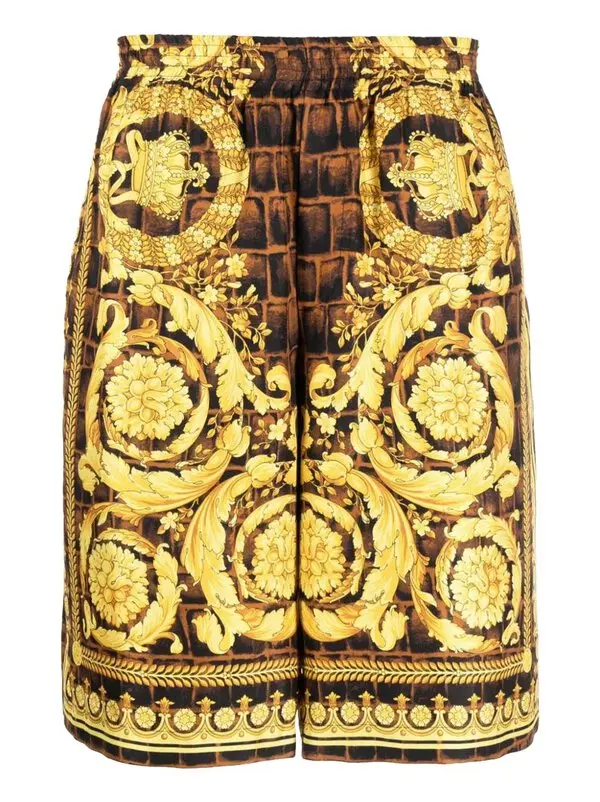 Versace Barocco-print Silk Shorts - Caramel/black/gold