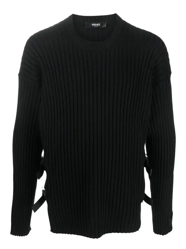 Versace Side-slit Ribbed Jumper - Black