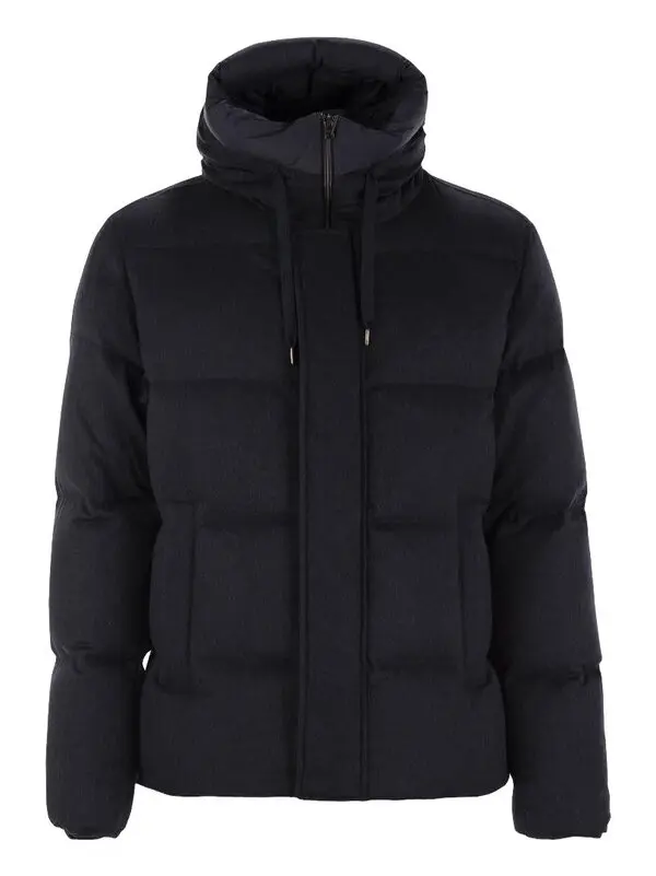 Herno Cashmere And Silk Down Bomber Jacket - Navy